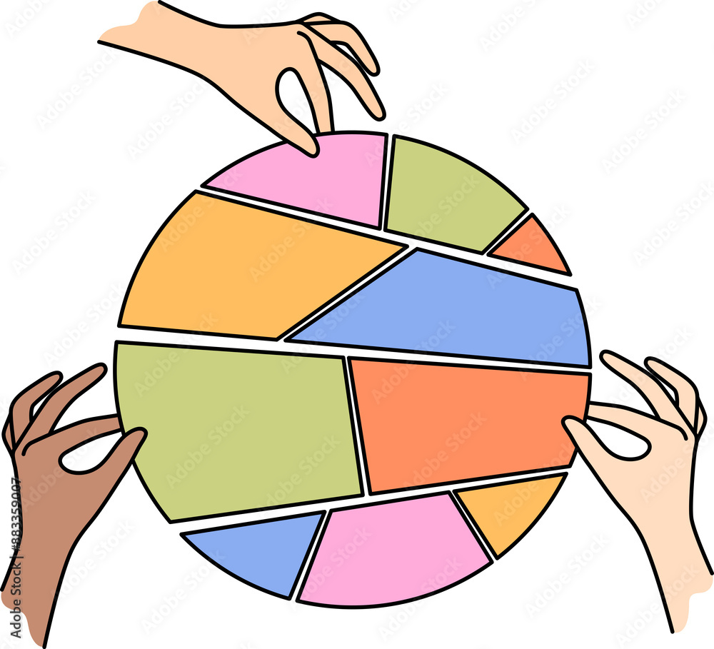 Hands of people with business diagram made from small pieces, and doing ...