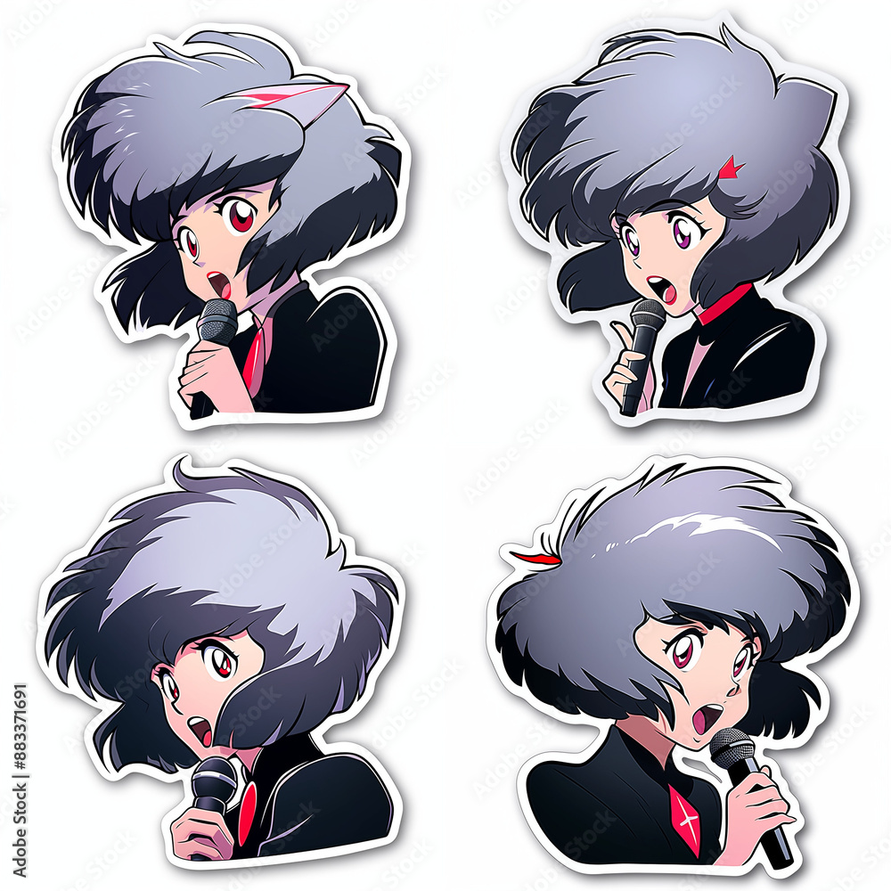 Conceptual CG illustration of dark-haired anime singer with red eyes ...