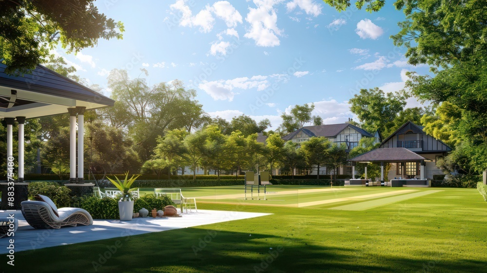 Suburban Colonial home with a backyard cricket pitch, complete with a ...