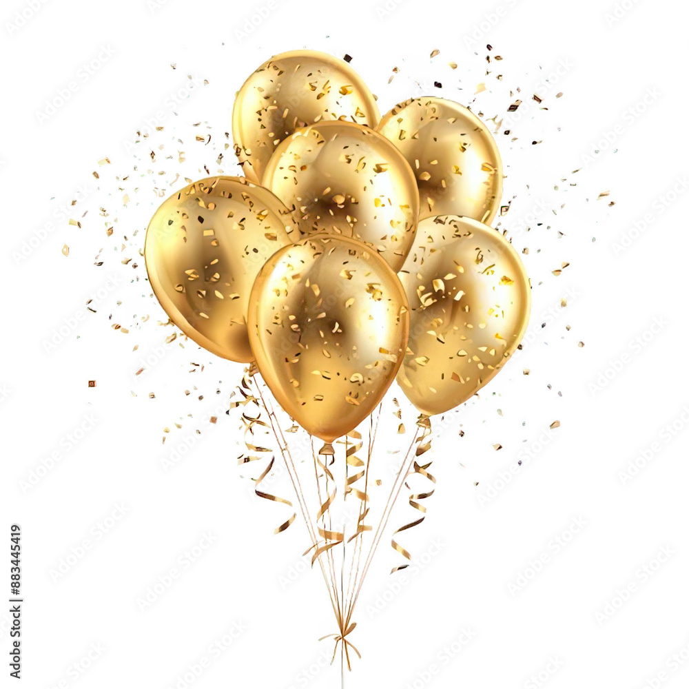 Balloon gold ballon birthday golden 3D background confetti party white ...