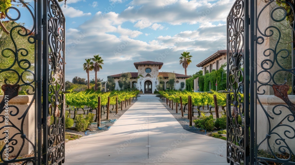 Mediterranean home's front gate, with custom ironwork featuring ...