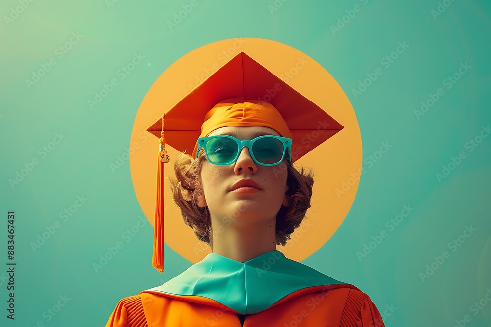 A valedictorian practicing their speech in a vintage style, captured ...