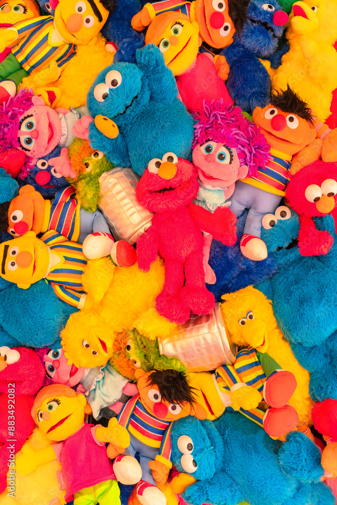 tokyo, ikebukuro - apr 16 2024: Assortment of Sesame Street plush toys ...