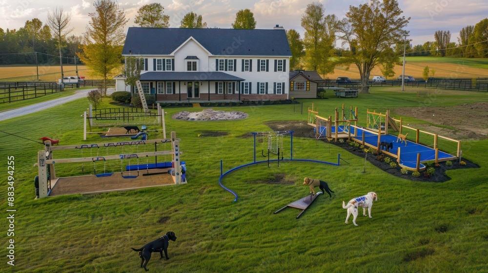 suburban farmhouse with a custom-designed dog park, including agility ...