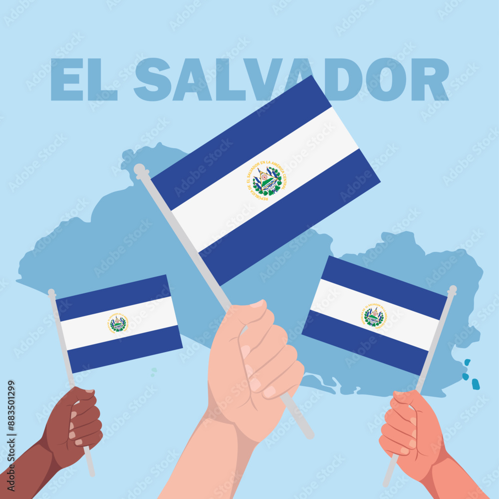 Diverse group of people holding El Salvador Flags. Independence day ...