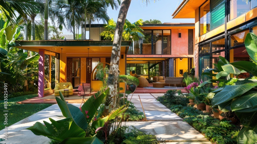 suburban farmhouse with a Brazilian jungle theme, including vibrant ...