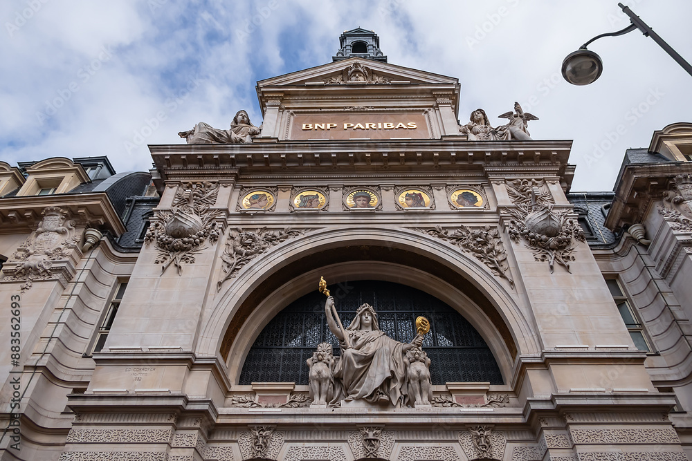 Fragments of the BNP Paribas (BNPP) building on 14 rue Bergere (1881 ...