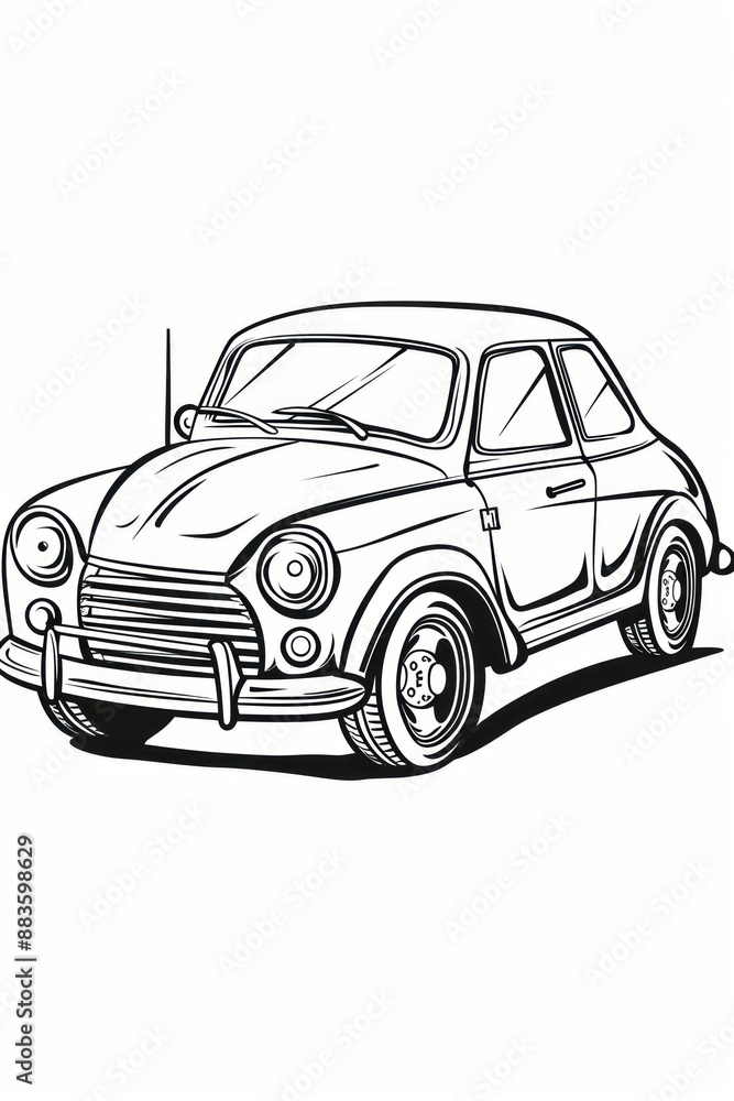 Car Coloring Page for Kids Line Art Vector Blank Printable Design for ...