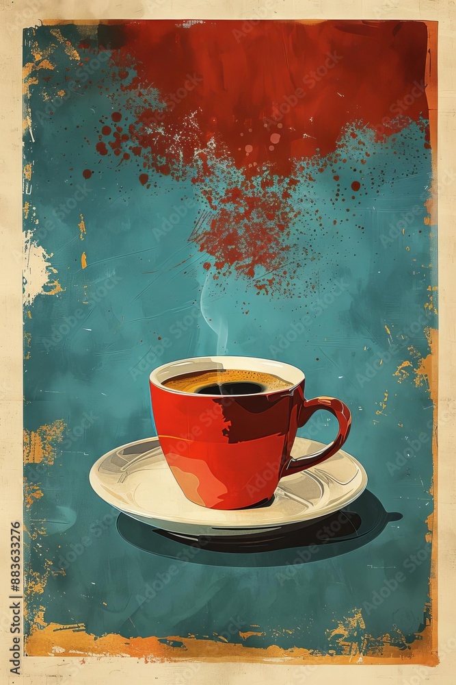 A vintage coffee poster with a retro color palette and classic ...