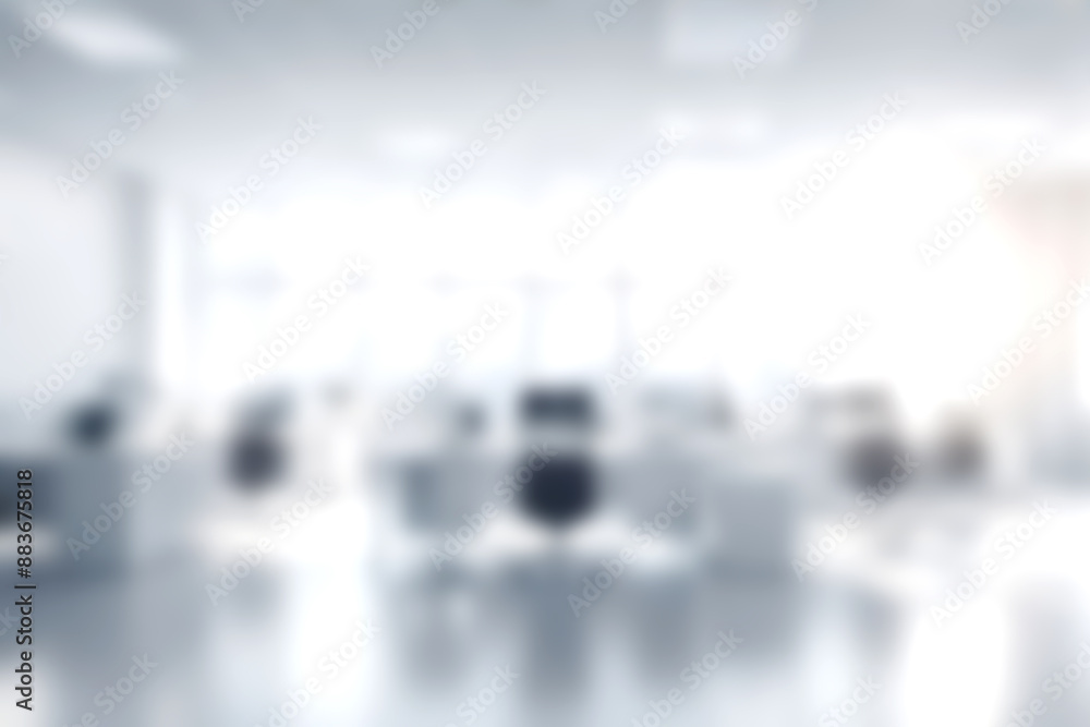 Blur open office with soft sunlight at big window for background usage ...