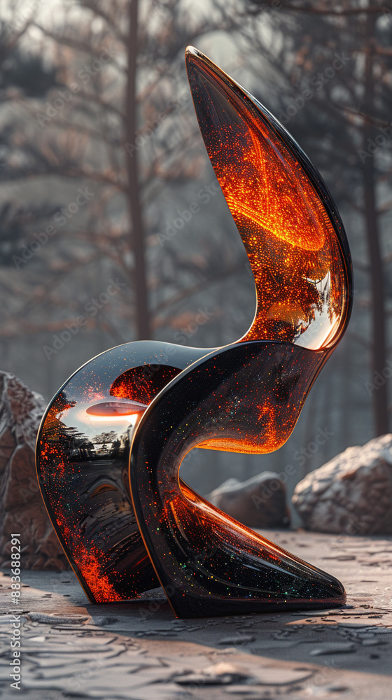 An intricately designed 3D chair with magical elements, side view ...