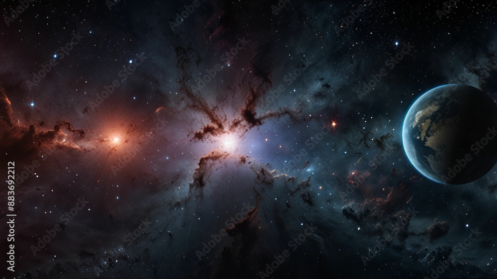 360-degree equirectangular projection space background with nebula and ...