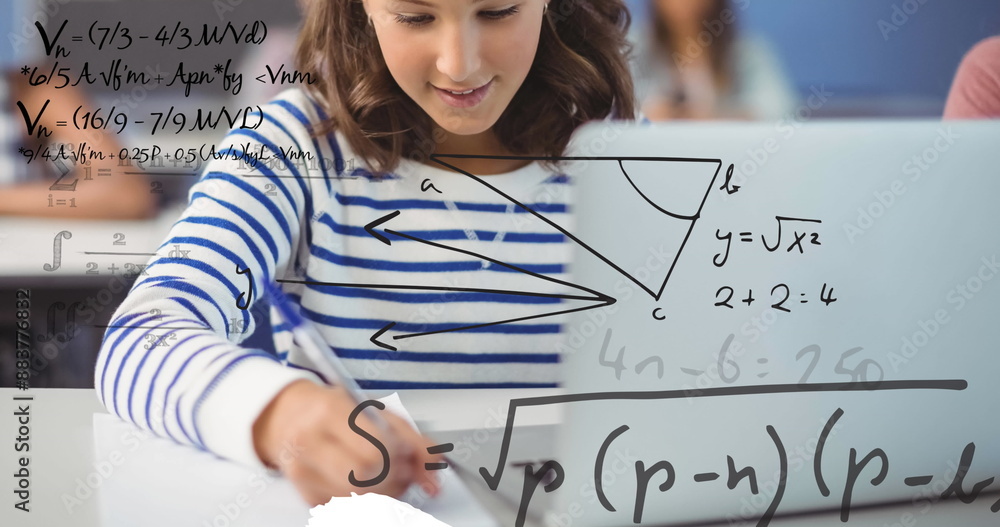 Image of question mark with mathematical equations over diverse ...