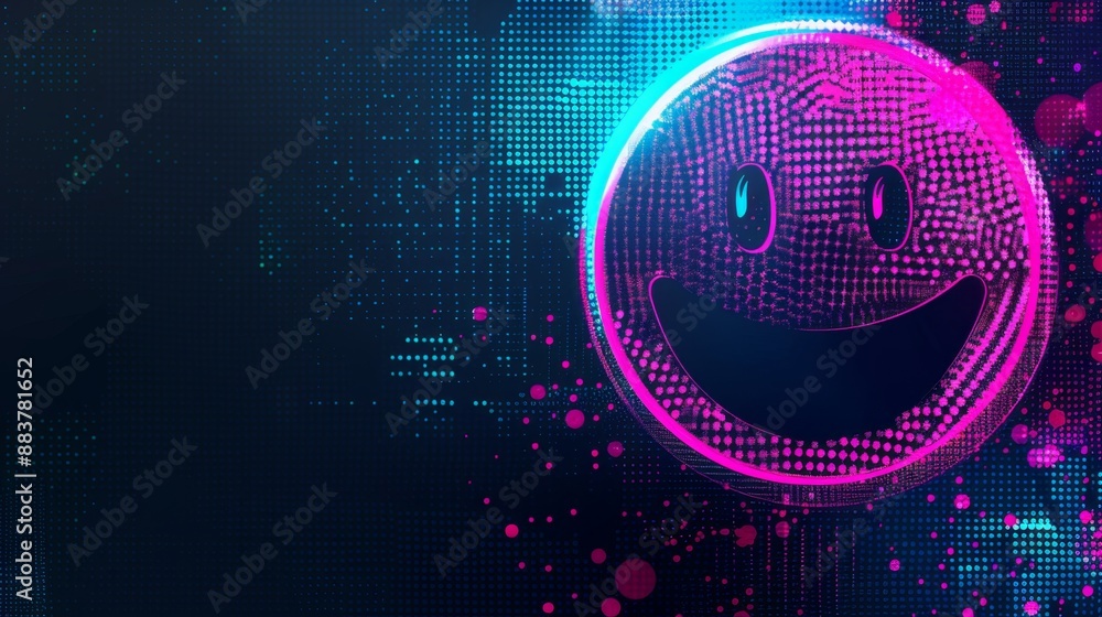 Cyberpunk digital dots smiley emoji simple abstract background ...