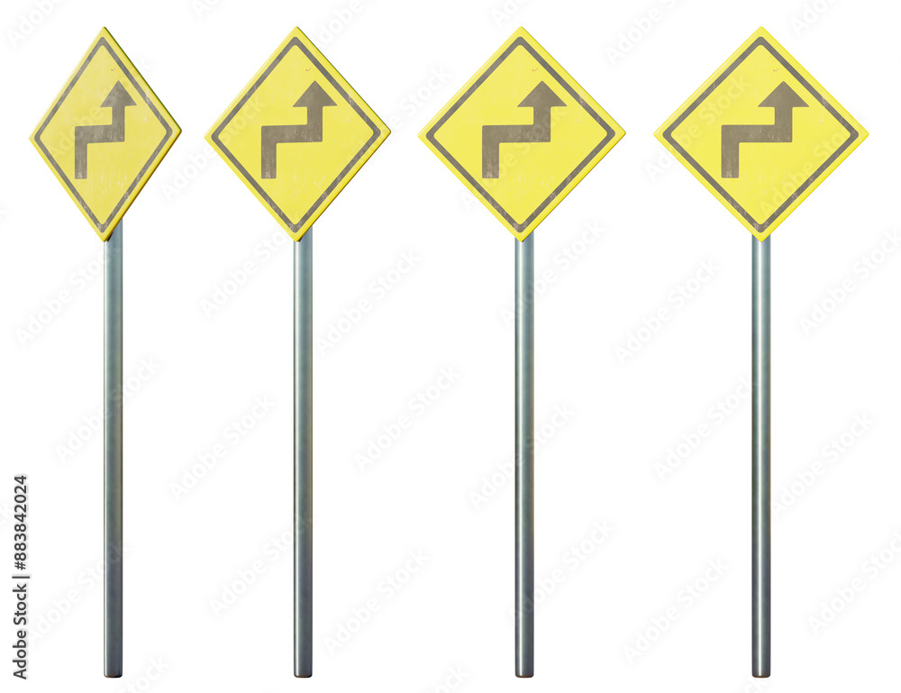 Set of 3d right reverse turn ahead signs with transparent background ...