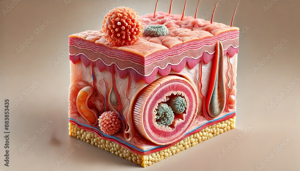 illustration of human skin layers. cross-section displays various ...