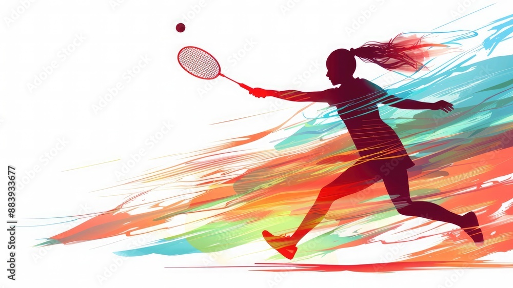 Dynamic vector silhouette of female badminton player hitting ...