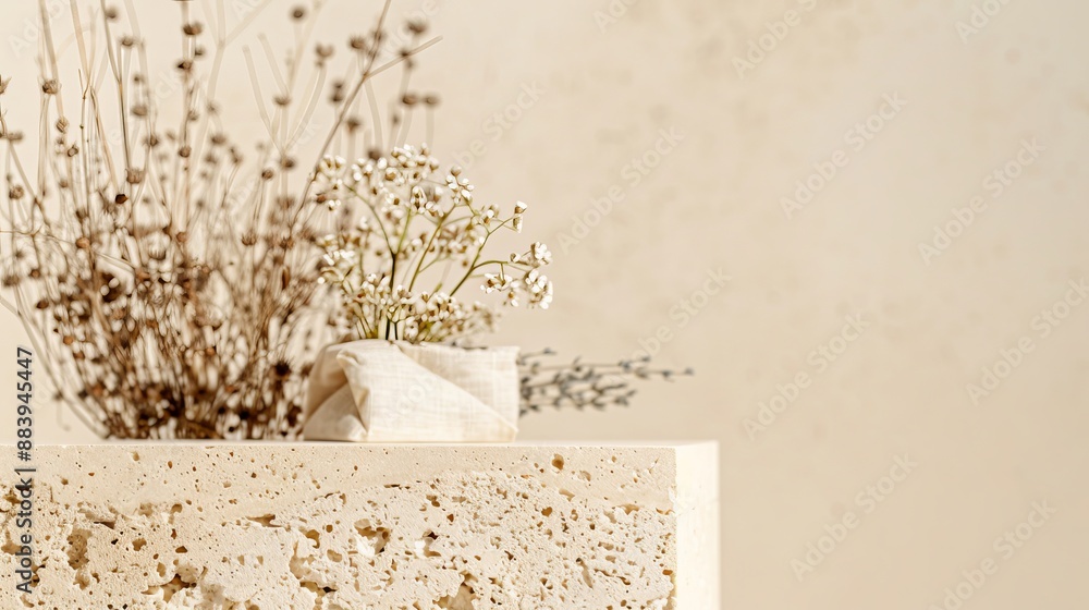 front angle shot close up empty minimalistic nature stone podium soft ...