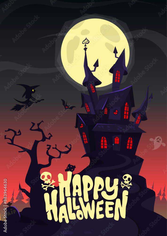 Halloween haunted house cartoon illustration. Vector horror scary ...