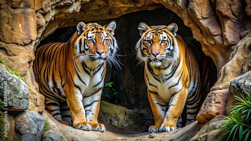 Two tigers encountering the same cave and having to find a way to ...