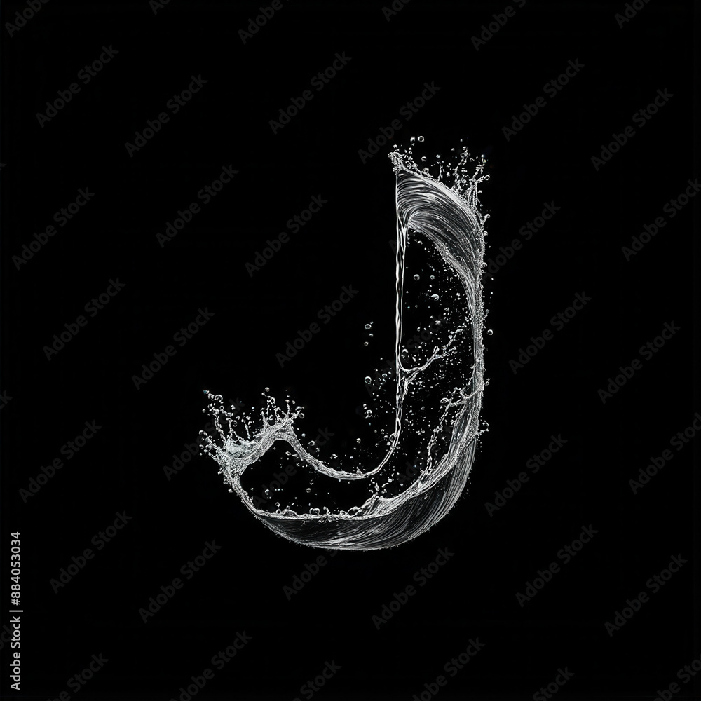 Letter J. Liquid Fluid Water effect with Splashes and Droplets ...