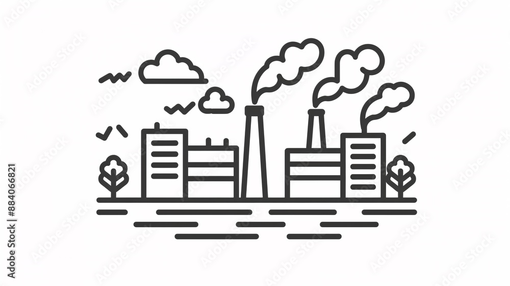 Minimalistic silhouette of a pollution symbol in black and white with a ...