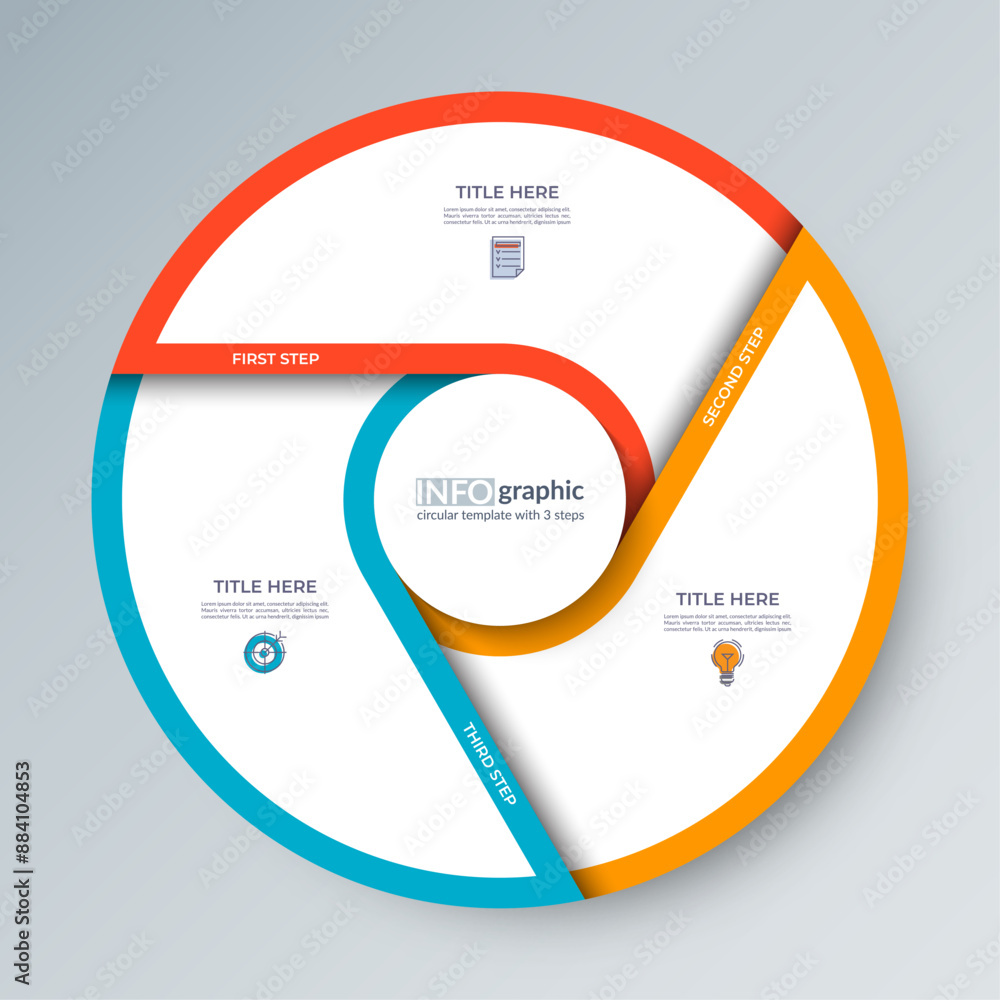 Infographic circular diagram with 3 options. Multi-step process chart with colorful segments ...
