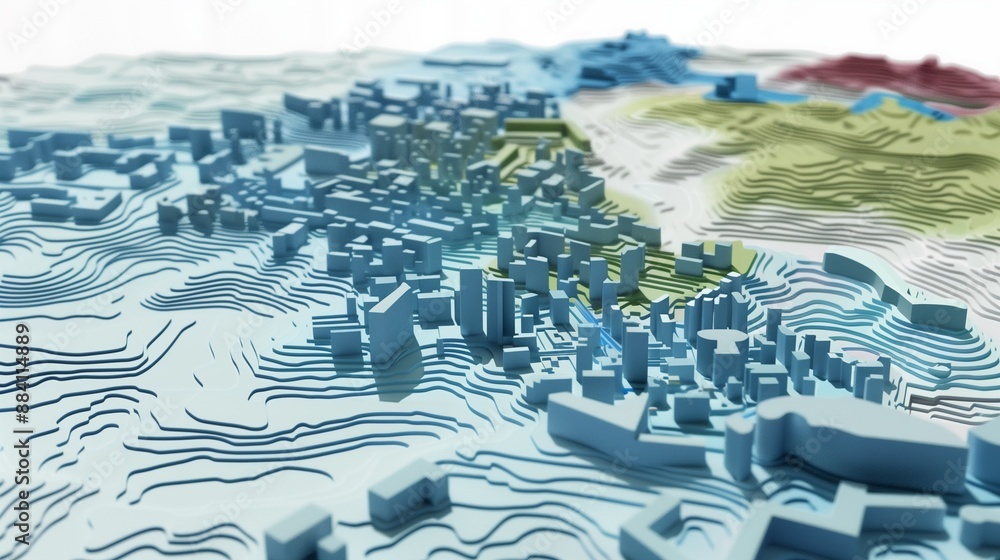Digital 3D map terrain showcasing GIS geodata mapping concept, highlighting topography ...