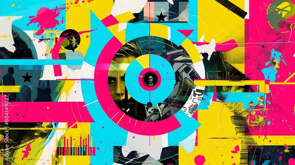 High contrast art collage depicting brand positioning strategies with a ...