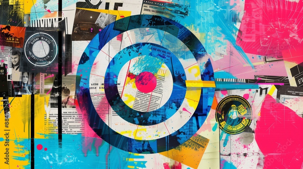High contrast art collage depicting brand positioning strategies with a ...