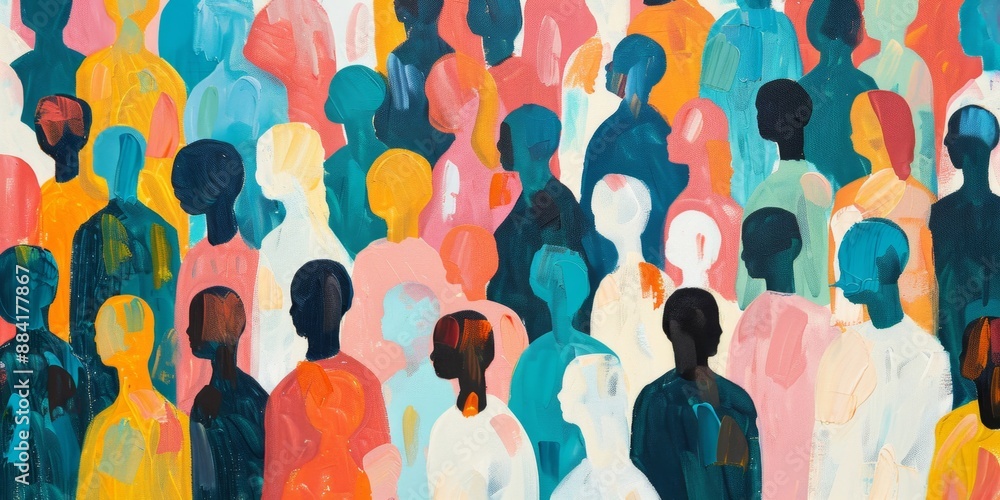 Abstract Illustration of Diverse and Inclusive Crowd with Oil Painting ...
