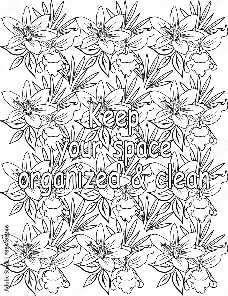 Printable floral coloring page for kids and adults with motivational ...