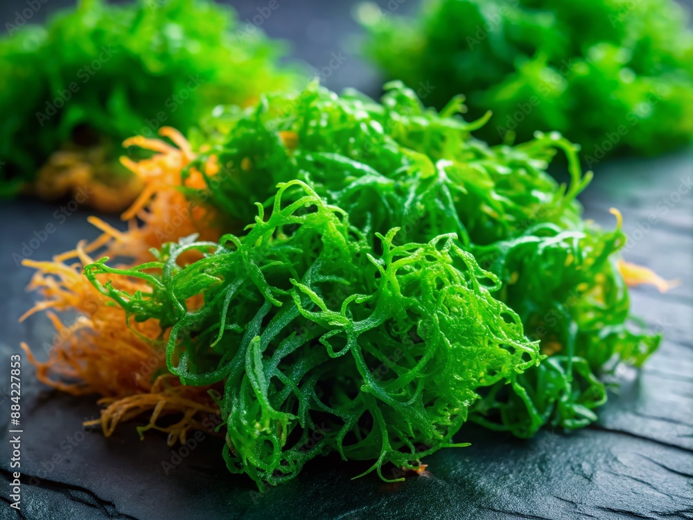 Vibrant Irish sea moss, Chondrus Crispus, organic raw seaweed scattered ...