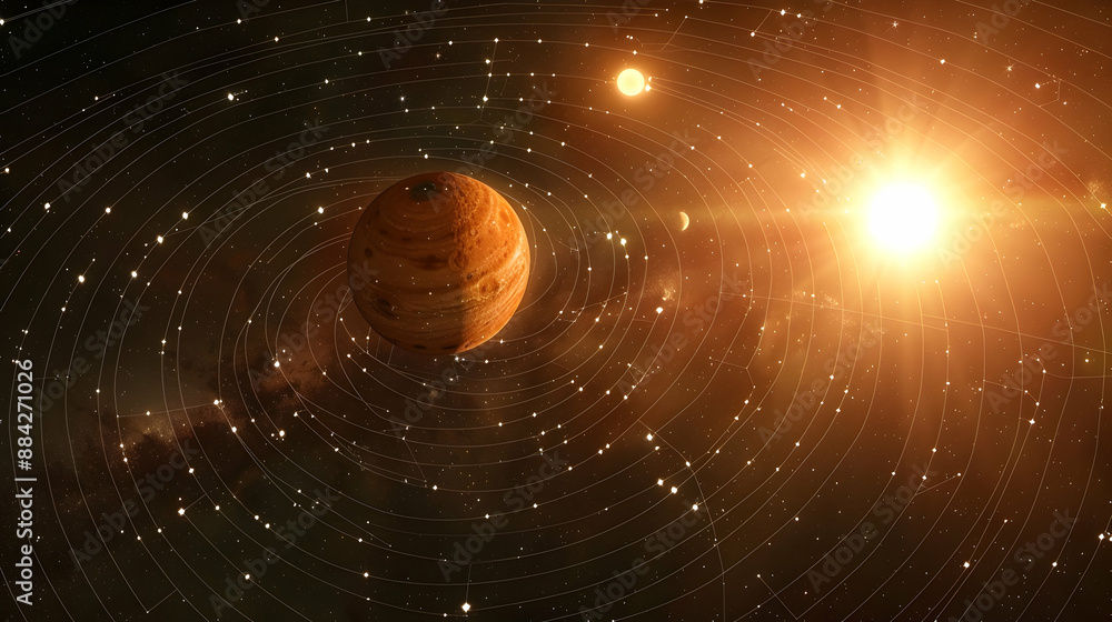 An infographic showing the orbit of a solar planet within a binary star ...