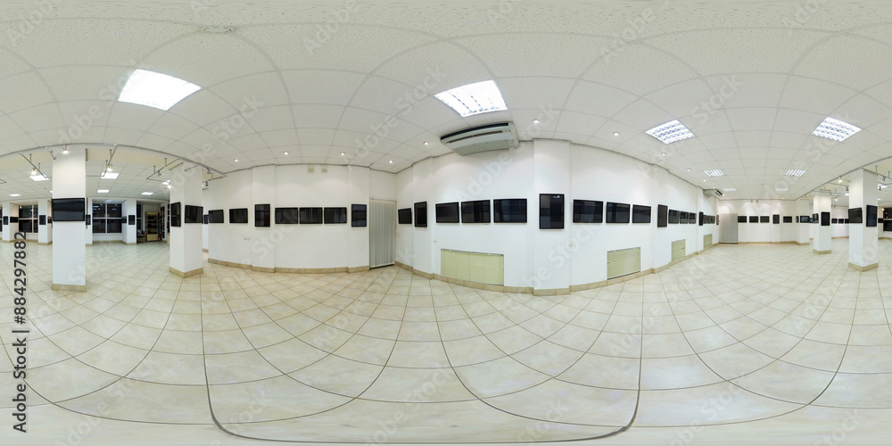 360 panorama in hall room of exhibition gallery with empty frames for ...