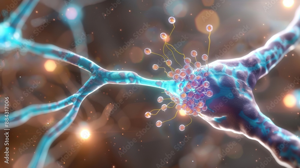Detailed synaptic cleft with neurotransmitters in action, transmission ...