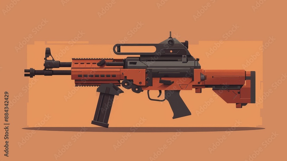 Machine Gun flat design, side view, military theme, animation, Split ...