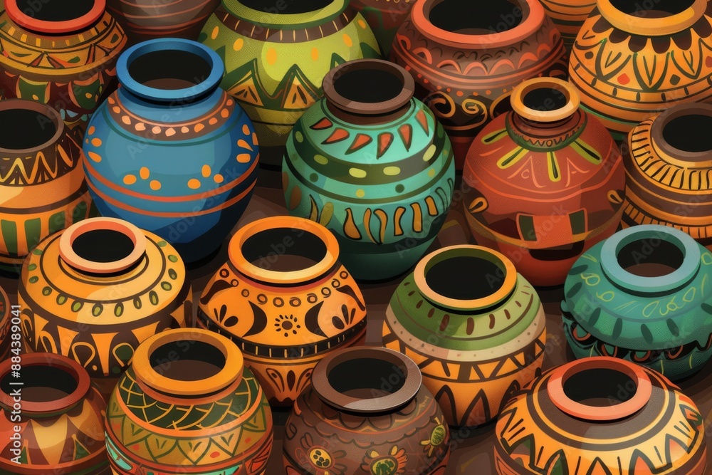 An arrangement of beautifully crafted clay pots symbolizing the ...