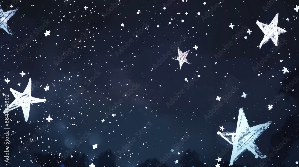 Twinkling stars in an animated white cartoon style depicted as flat 2d ...