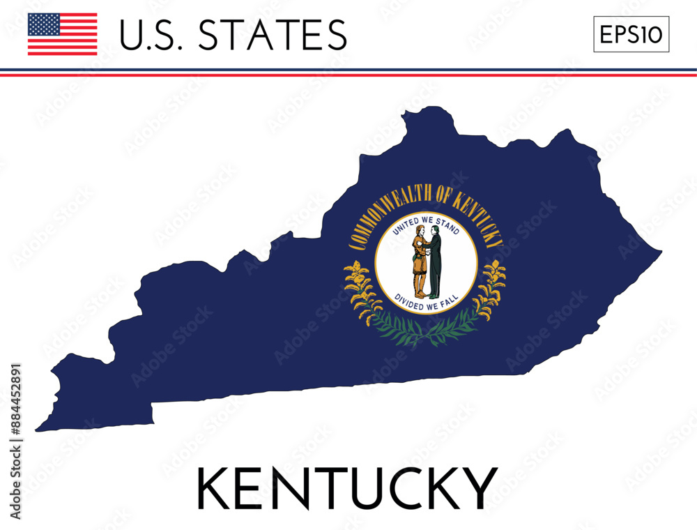 Image vectorielle Stock Kentucky USA state map shape with flag. Map of ...