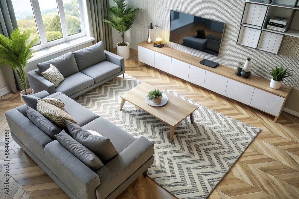 Top down view minimalist living room Stock Photo | Adobe Stock