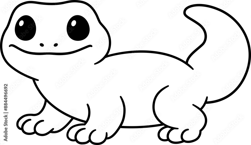 Cute Tokay Gecko black and white line art drawing, cartoon illustration ...