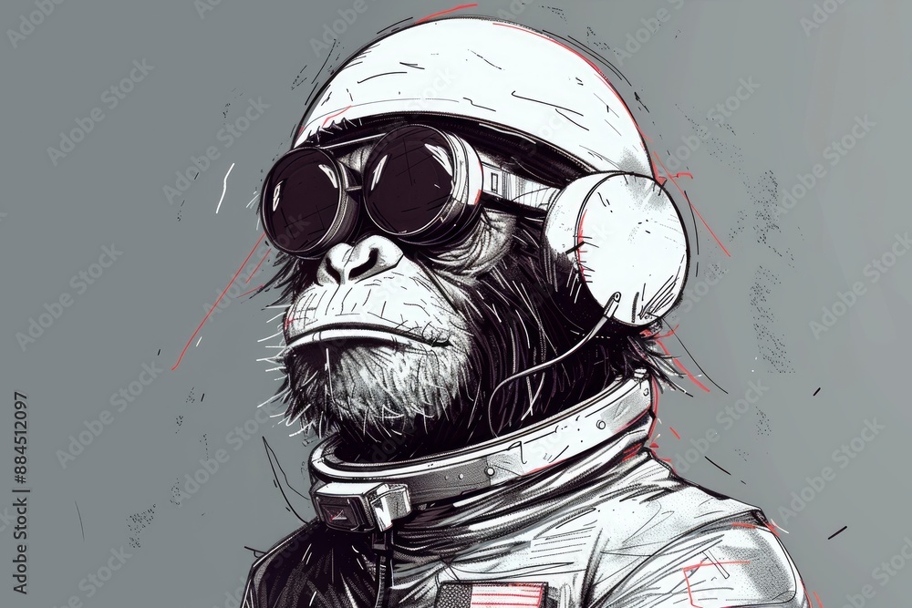 Simple sketch of an anthropomorphic monkey character with thick black ...