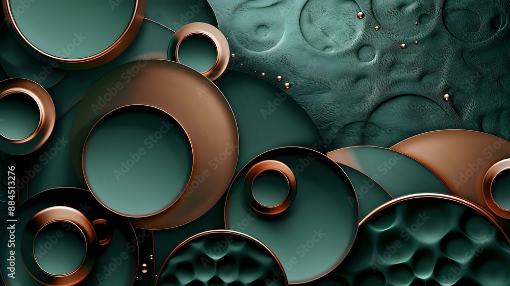 Matte dark green background with copper accents, circular patterns ...