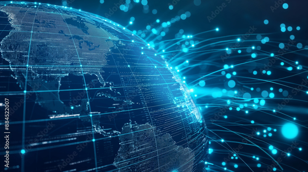 Geospatial data visualization on a blue hologram globe with interactive ...