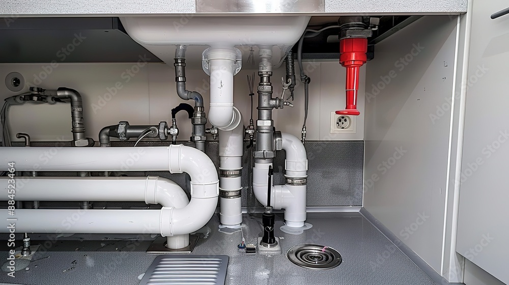 pipes under the sink Stock Photo | Adobe Stock