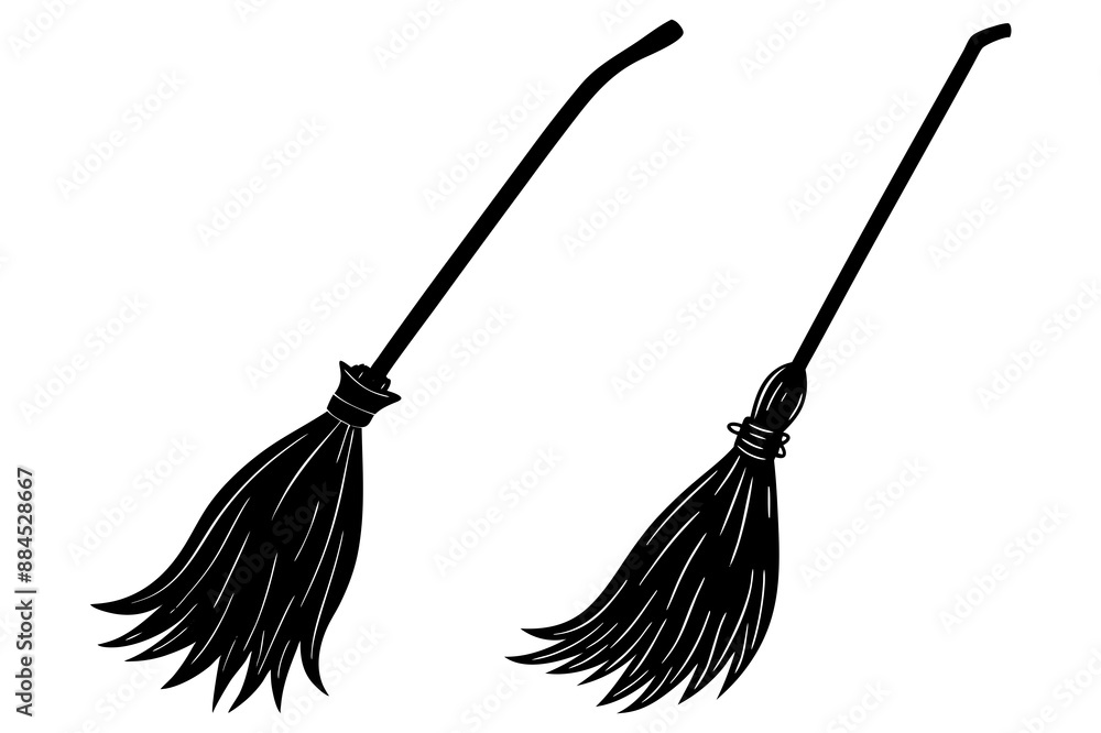 Witch broom Silhouette Vector Illustrations. Printable Halloween witch ...