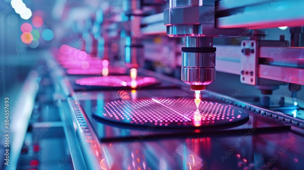 Lithography process in semiconductor manufacturing, with UV light beams ...
