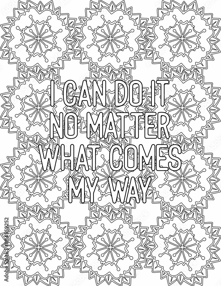 Printable floral coloring page for kids and adults with motivational ...