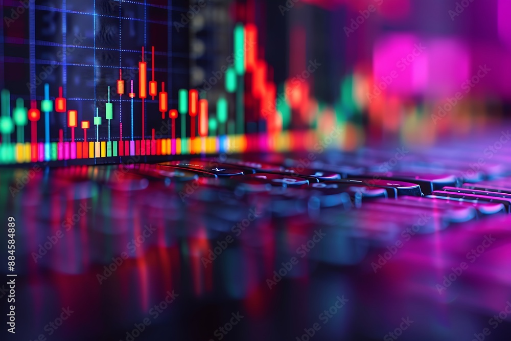 A dynamic stock price chart with colorful candlestick patterns depicting a bullish market trend ...